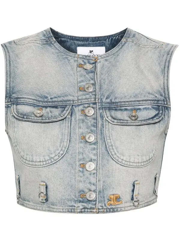 COURREGES Denim Cropped Vest - Clear Blue