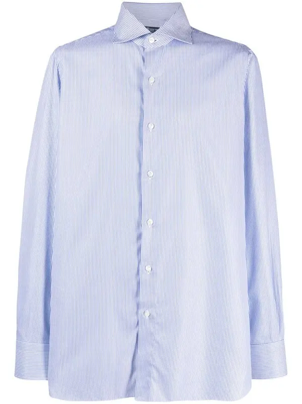 FINAMORE 1925 Striped Cotton Shirt - Blue