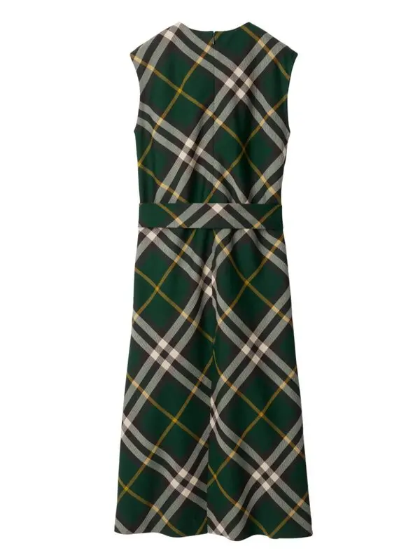 Burberry Check Motif Wool Midi Dress