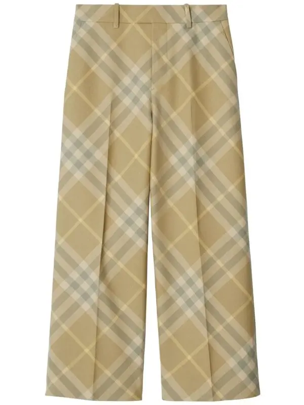 Burberry Checked Wool Trousers - Beige