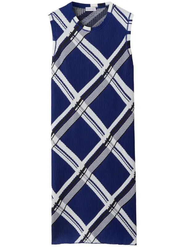 Burberry Check Motif Silk Dress - Blue