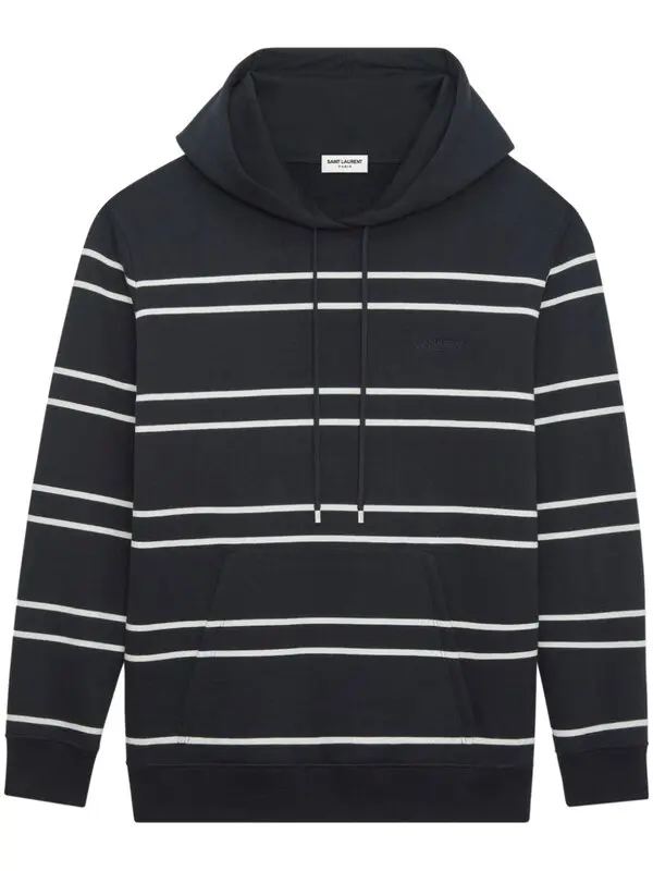 Saint Laurent Striped Cotton Hoodie - Black