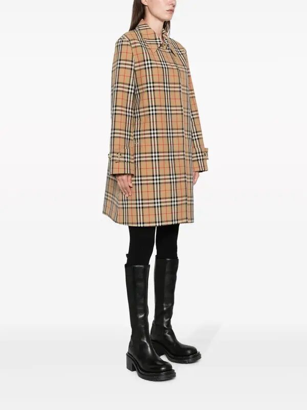 Burberry Check Motif Raincoat - Beige