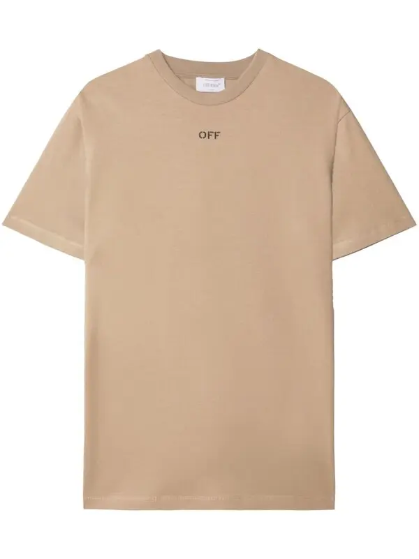 Off-White Logo Cotton T Shirt - Beige