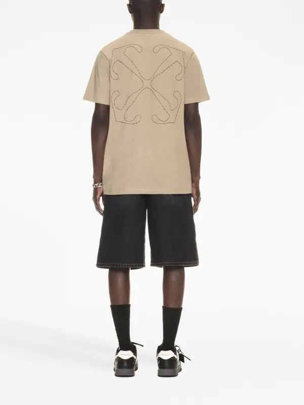 Off-White Logo Cotton T Shirt - Beige