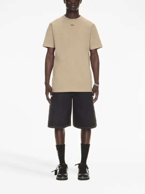 Off-White Logo Cotton T Shirt - Beige