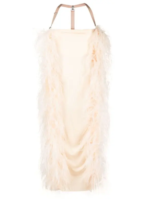 Sportmax Feathered Draped Dress - Powder