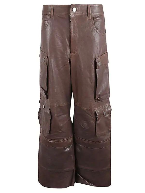FERMAS.CLUB Leather Cargo Trousers - Brown