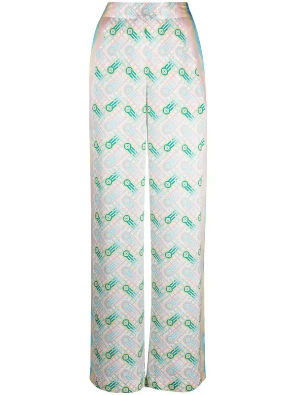 Casablanca Printed Straight Leg Trousers - White