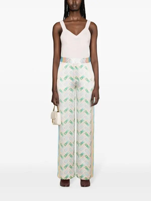 Casablanca Printed Straight Leg Trousers - White