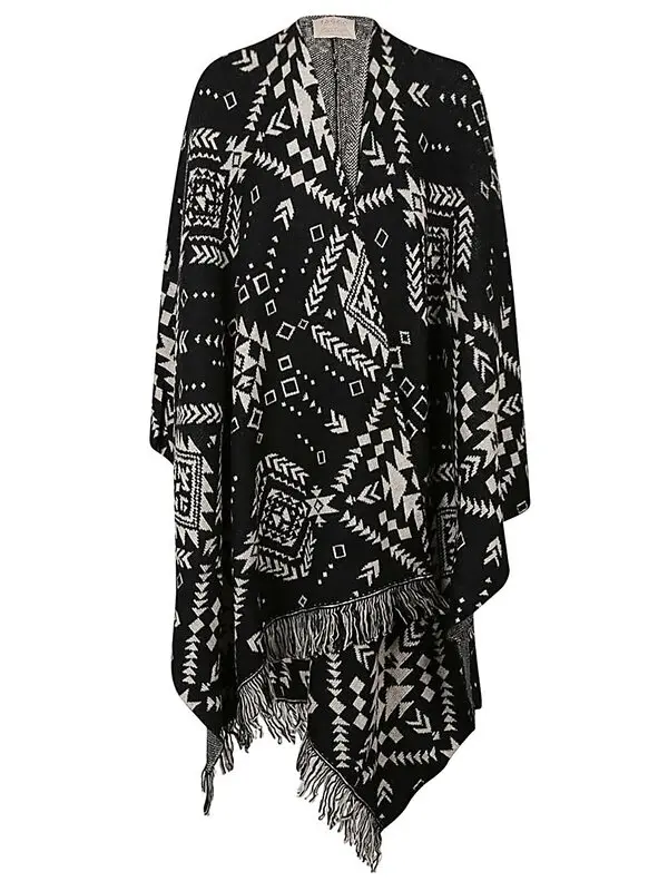 TOOCO Ethnic Print Jacquard Cardigan