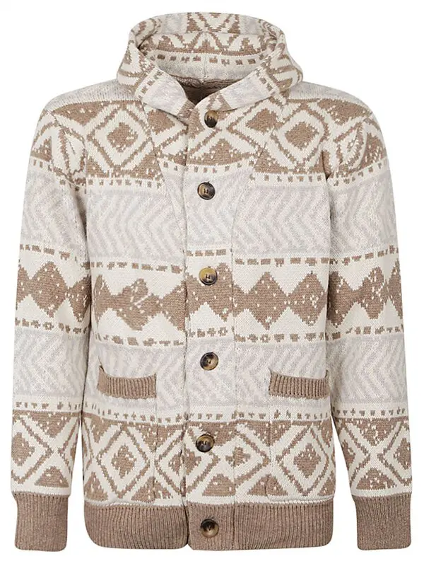 TOOCO Ethnic Print Shawl Cardigan - Beige