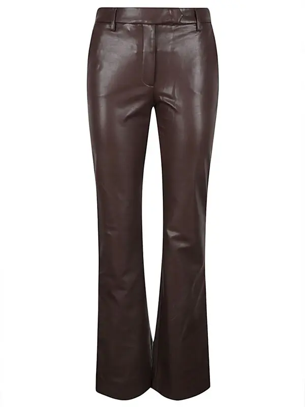 True Royal Faux Leather Flared Trousers - Brown