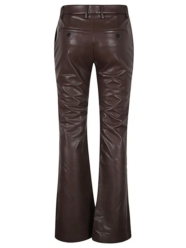 True Royal Faux Leather Flared Trousers - Brown
