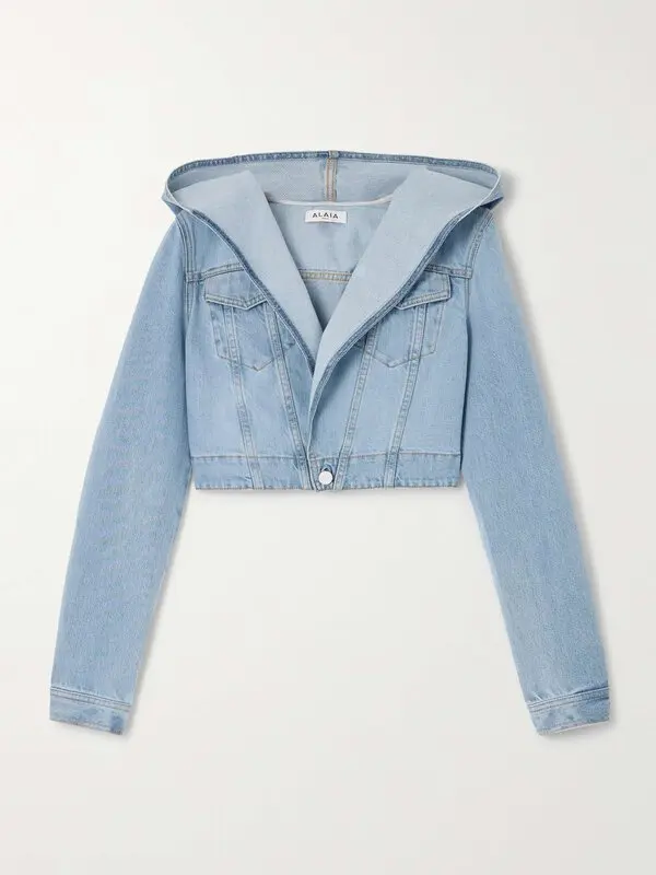 Alaïa Cropped Denim Jacket With Hood - Blue