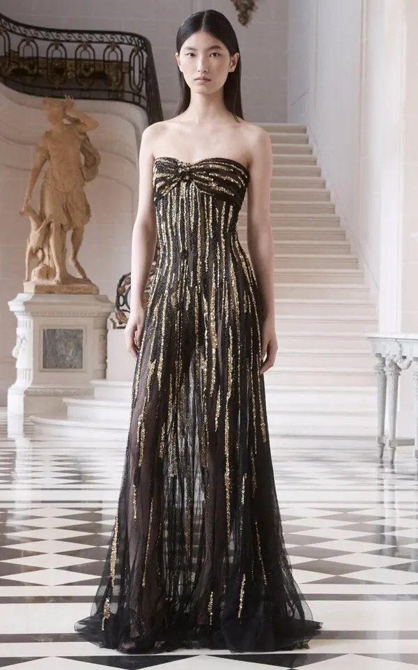 Elie Saab Embellished Tulle Strapless Gown - Black | Editorialist