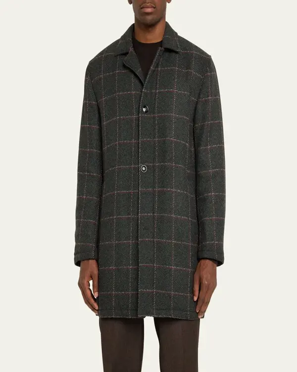 Kiton Cashmere Windowpane Car Coat