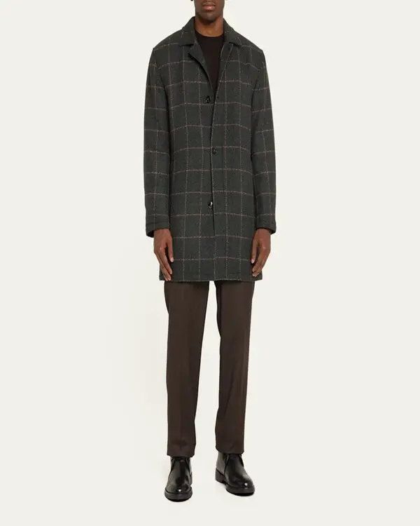 Kiton Cashmere Windowpane Car Coat