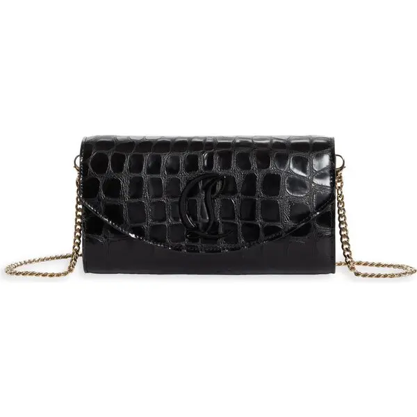 CHRISTIAN LOUBOUTIN Loubi54 Croc Embossed Leather Wallet On A Chain - Cm53 Black/ Black