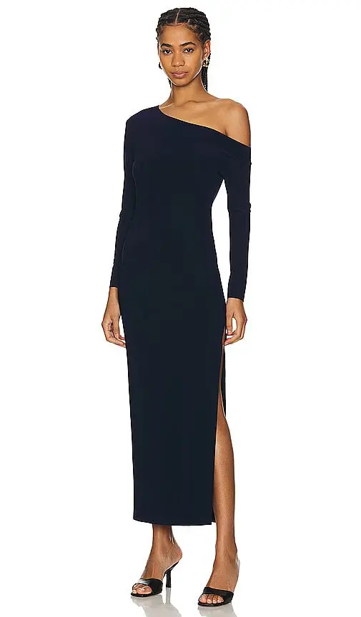 Norma Kamali Long Sleeve Drop Shoulder Side Slit Gown