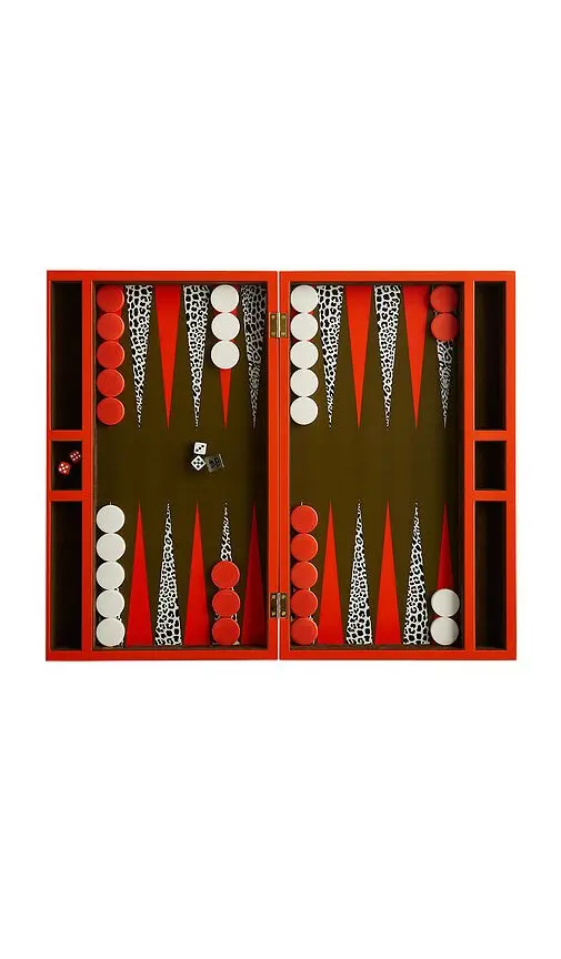Jonathan Adler Leopard Backgammon Set In Red