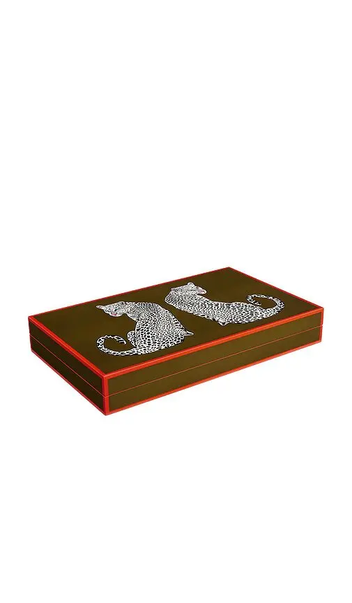 Jonathan Adler Leopard Backgammon Set In Red