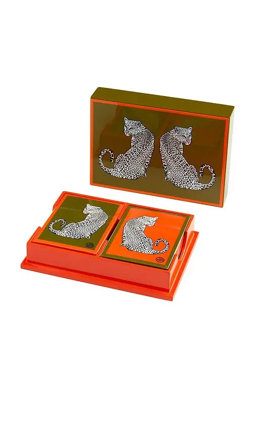 Jonathan Adler Leopard Lacquer Card Set In Orange
