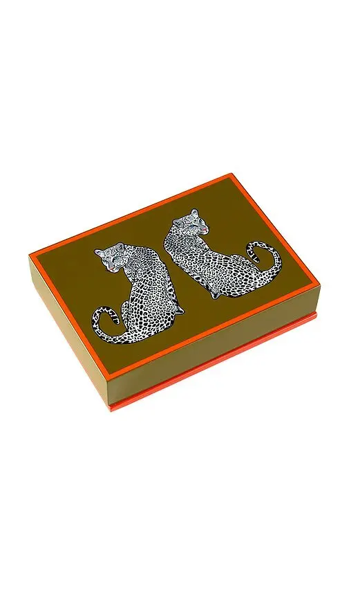 Jonathan Adler Leopard Lacquer Card Set In Orange