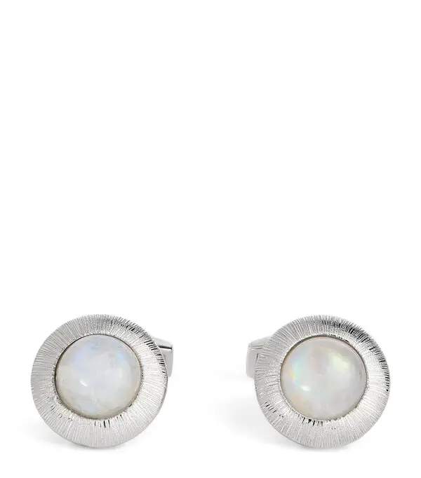 Tateossian Rhodium-plated And Moonstone Graffiato Cufflink - Silver