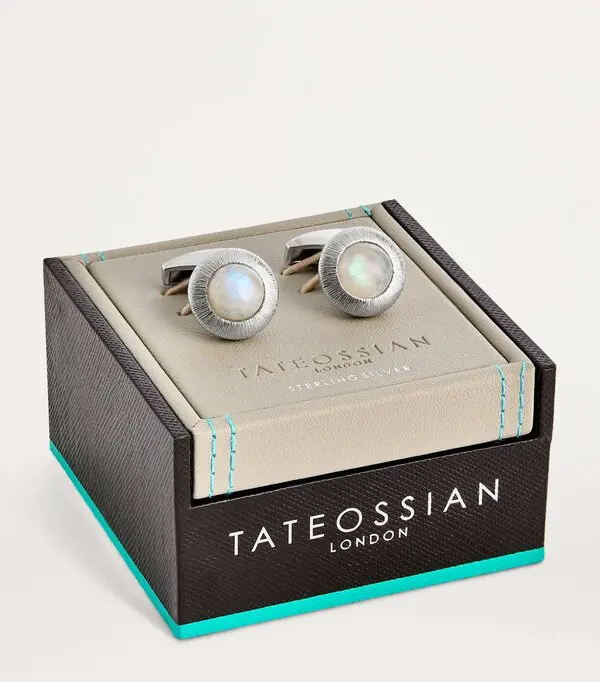 Tateossian Rhodium-plated And Moonstone Graffiato Cufflink - Silver