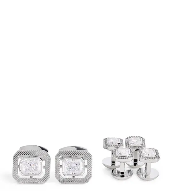 Tateossian Rhodium-plated Halo Cufflink And Studs Set - Silver