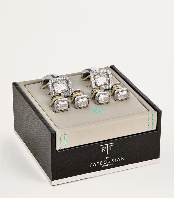 Tateossian Rhodium-plated Halo Cufflink And Studs Set