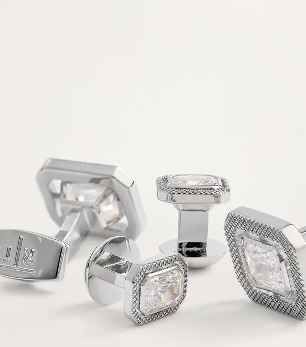 Tateossian Rhodium-plated Halo Cufflink And Studs Set