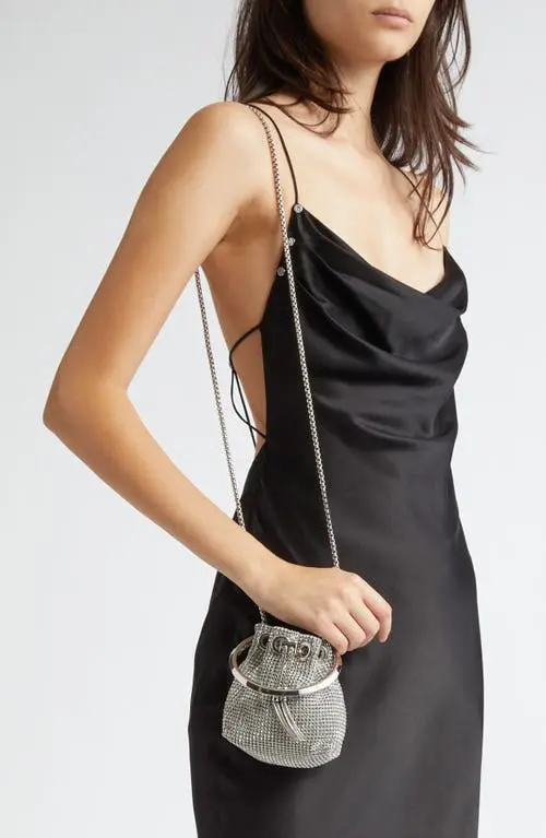 JIMMY CHOO Micro Bon Bon Crystal Mesh Top Handle Pouch - Silver