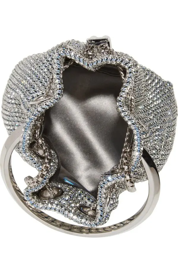JIMMY CHOO Micro Bon Bon Crystal Mesh Top Handle Pouch - Silver