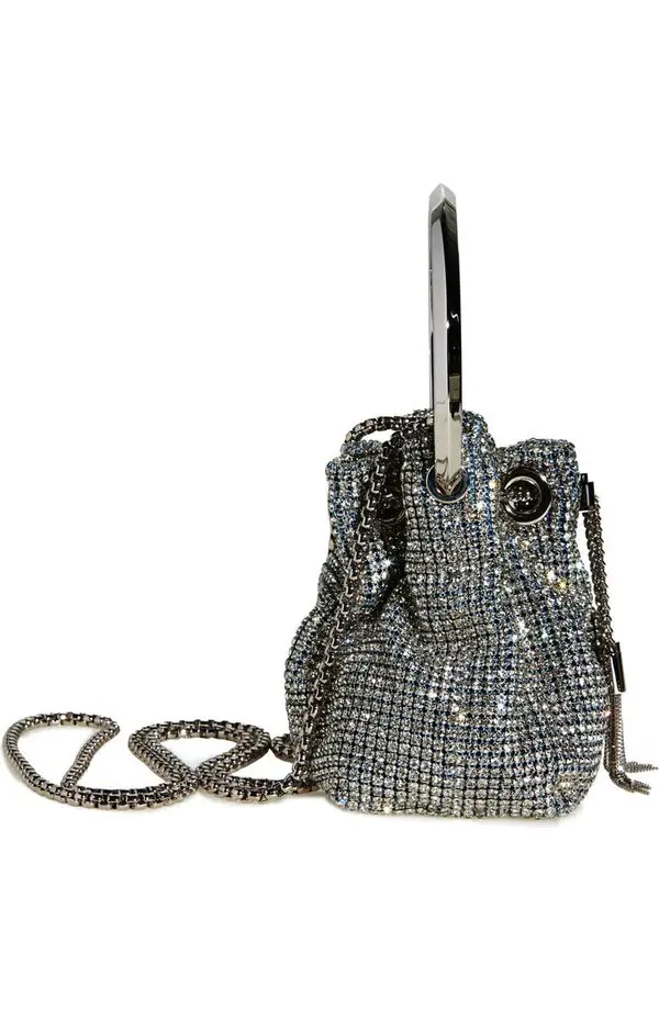 JIMMY CHOO Micro Bon Bon Crystal Mesh Top Handle Pouch - Silver