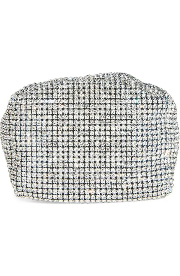 JIMMY CHOO Micro Bon Bon Crystal Mesh Top Handle Pouch - Silver