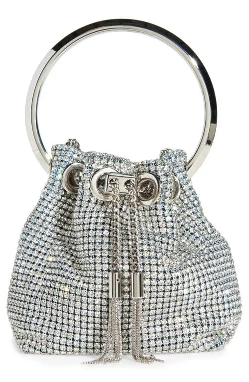 JIMMY CHOO Micro Bon Bon Crystal Mesh Top Handle Pouch - Silver