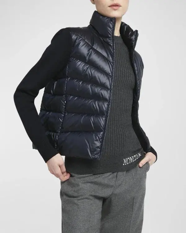 Moncler Lightweight Wool Puffer Cardigan - Navy
