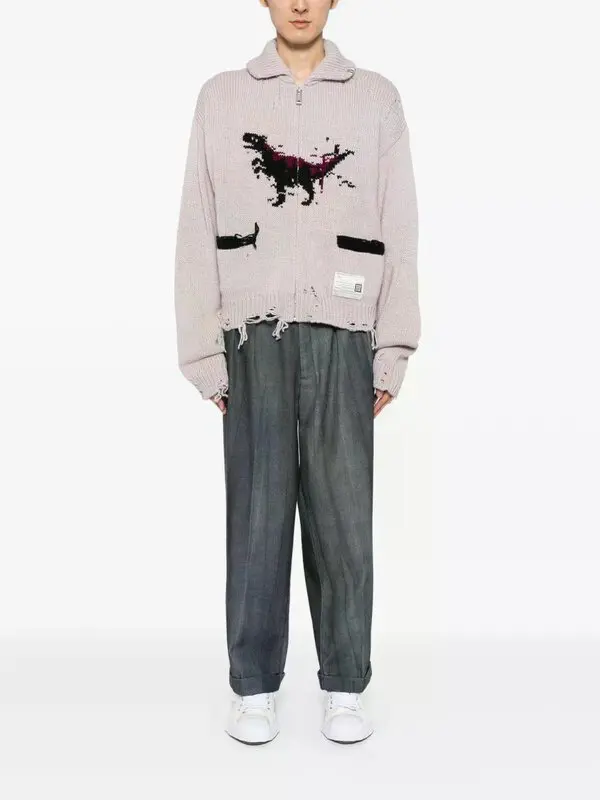 Mihara Yasuhiro Dinosaur-intarsia Distressed Cardigan