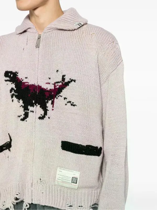 Mihara Yasuhiro Dinosaur-intarsia Distressed Cardigan
