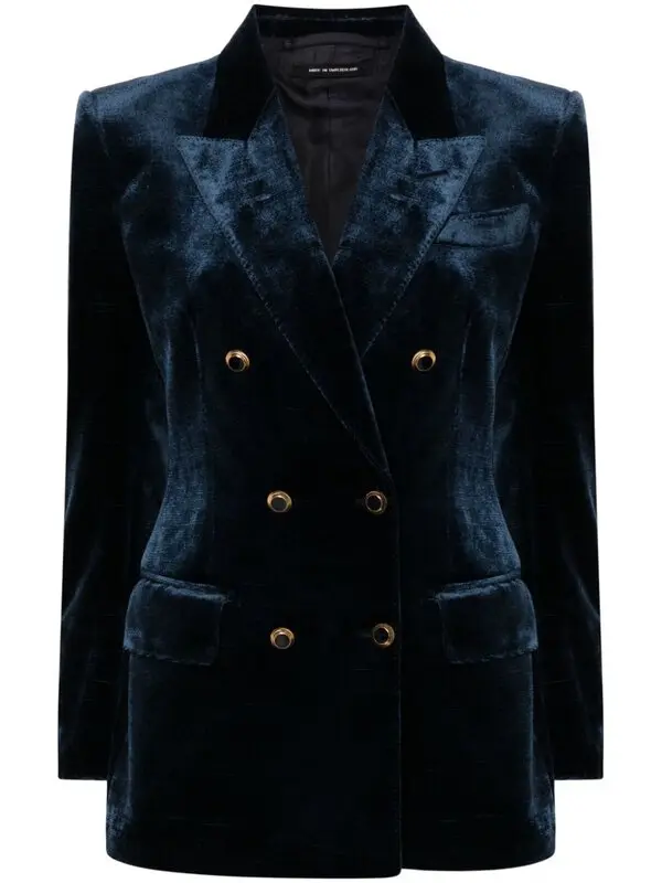 TOM FORD Velvet Double-breasted Blazer - Blue