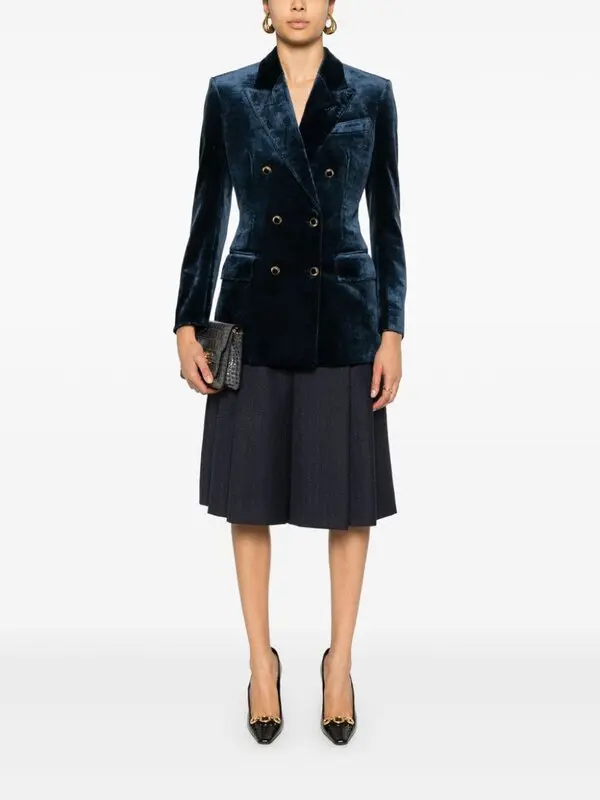 TOM FORD Velvet Double-breasted Blazer - Blue