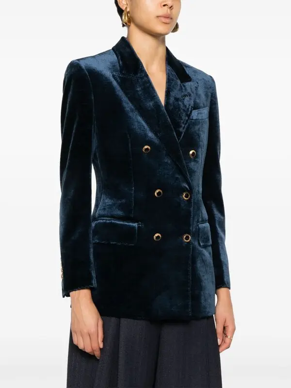 TOM FORD Velvet Double-breasted Blazer - Blue