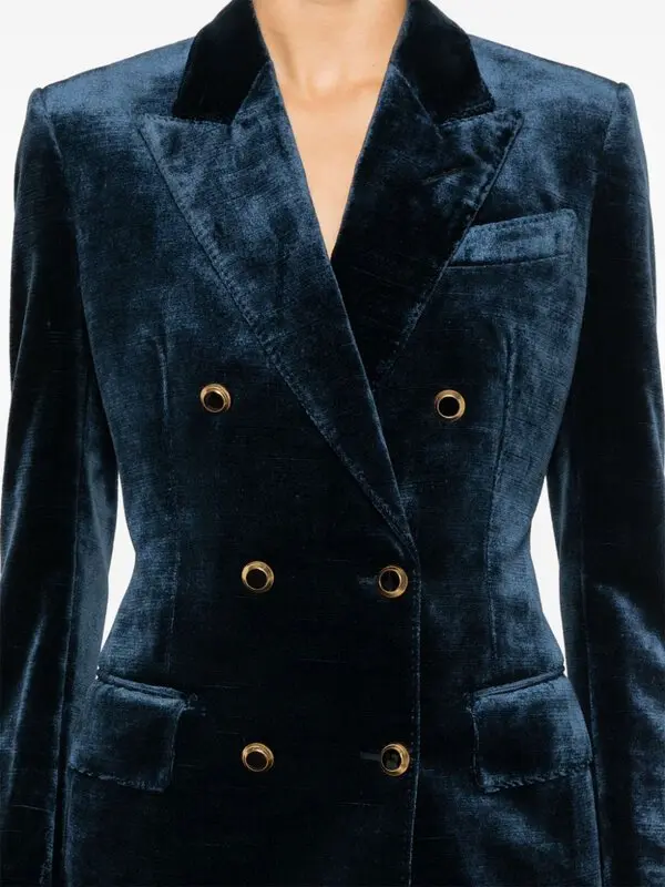 TOM FORD Velvet Double-breasted Blazer - Blue