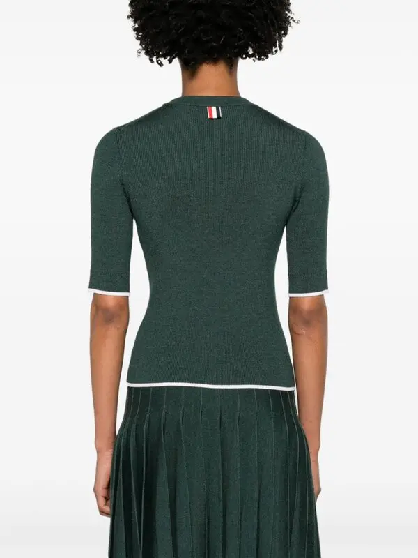 Thom Browne Ribbed Jumper With Contrasting Trim - Green