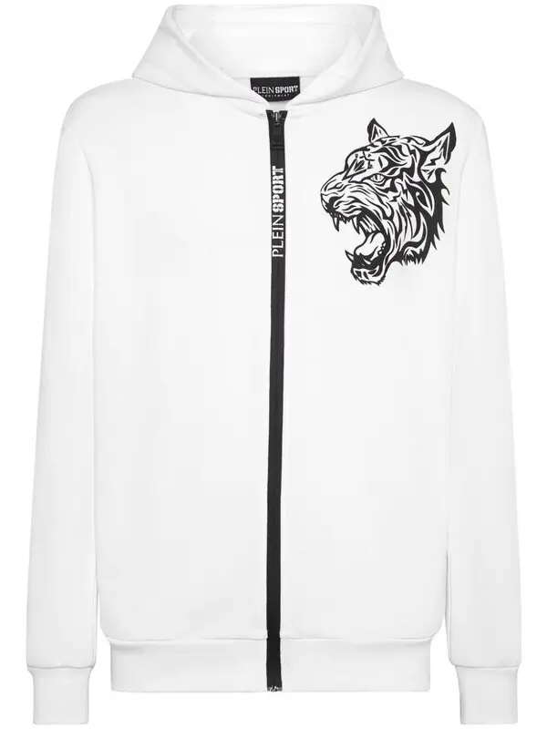PLEIN SPORT Logo-print Zip-fastening Hoodie - White