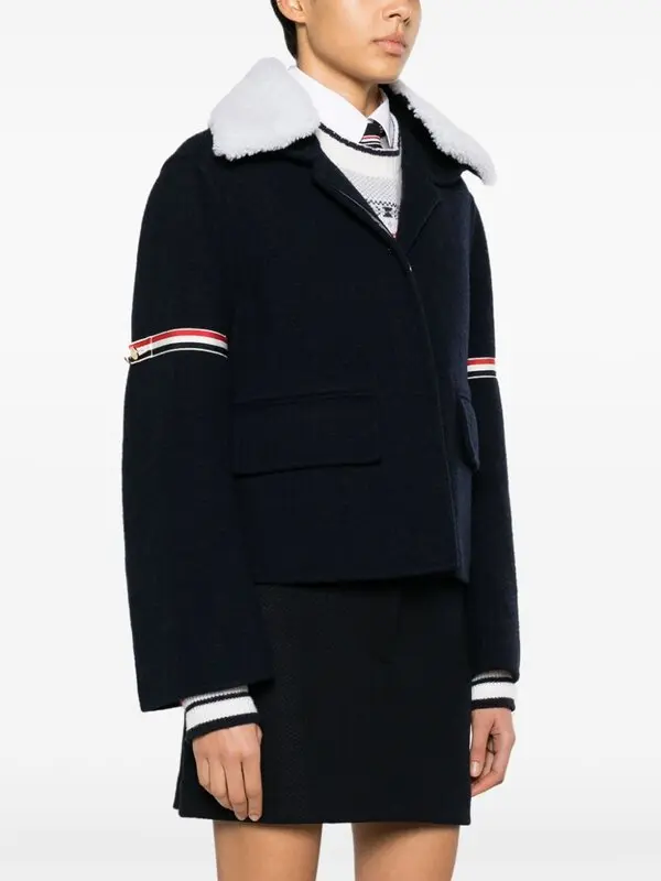 Thom Browne Rwb-striped Shearling-collar Jacket