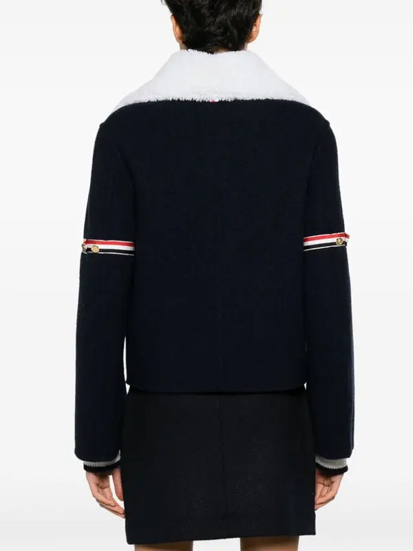 Thom Browne Rwb-striped Shearling-collar Jacket