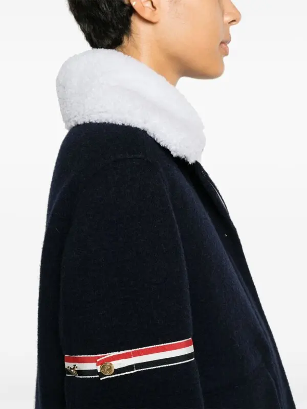 Thom Browne Rwb-striped Shearling-collar Jacket
